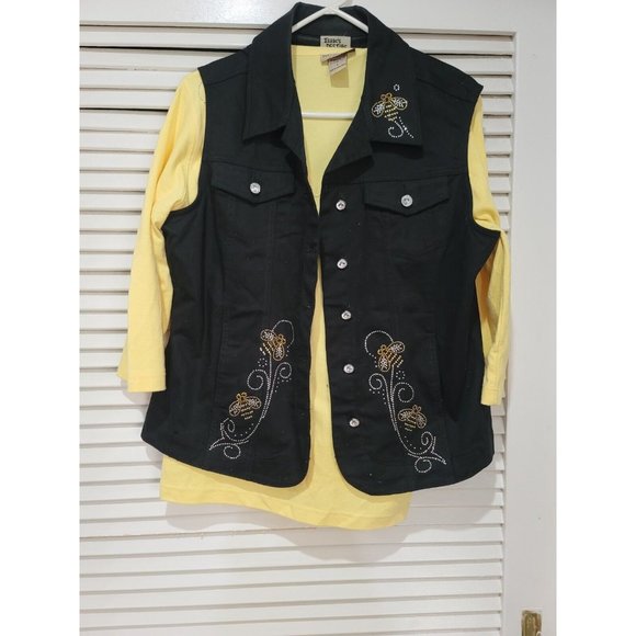 Jackets & Coats | Isaacs Designs Womans Black Rhinestones Button Up ...